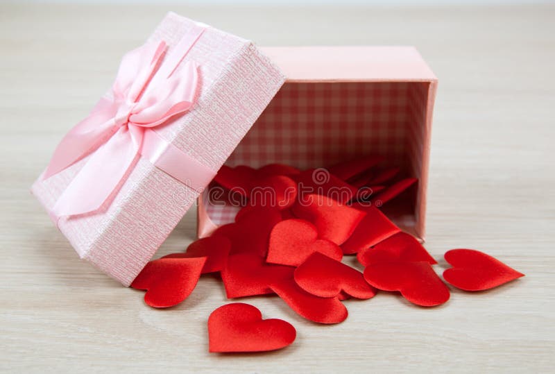 Open Pink Gift Box with Textile Heart Shapes Stock Image - Image of ...