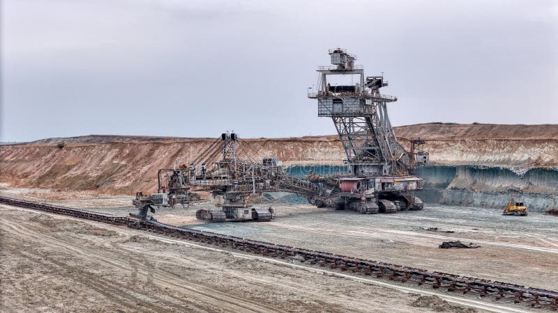 Open Pit Coal Mine with Huge Backhoe Digger Birds View from Above Stock ...