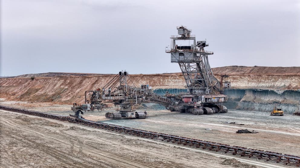 Open Pit Coal Mine with Huge Backhoe Digger Birds View from Above Stock ...