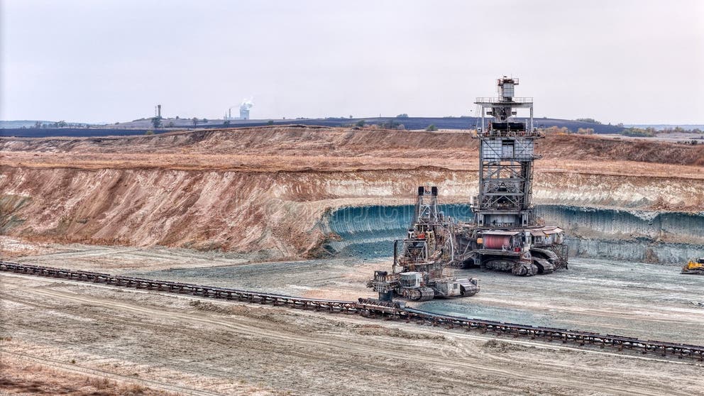 Open Pit Coal Mine with Huge Backhoe Digger Stock Image - Image of ...