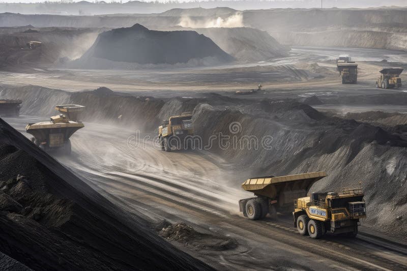 Open-pit Coal Mine with Massive Mining Trucks and Equipment in the ...