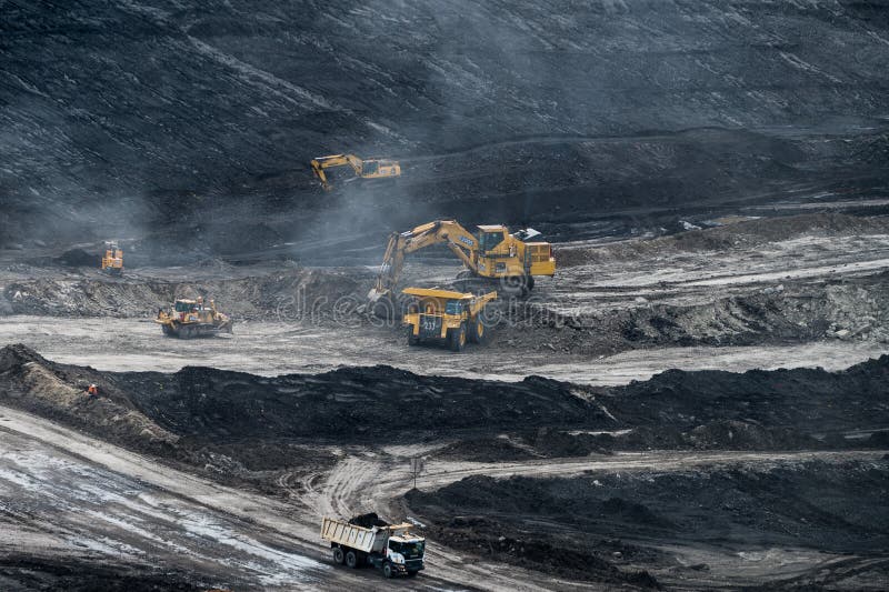 The Excavator in the Quarry., Production of Coal in the Coal Mine ...