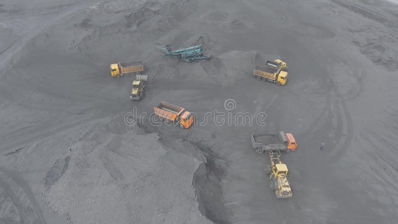 Mining Coal on Quarry and Large Dump Truck in Working Stock Footage ...