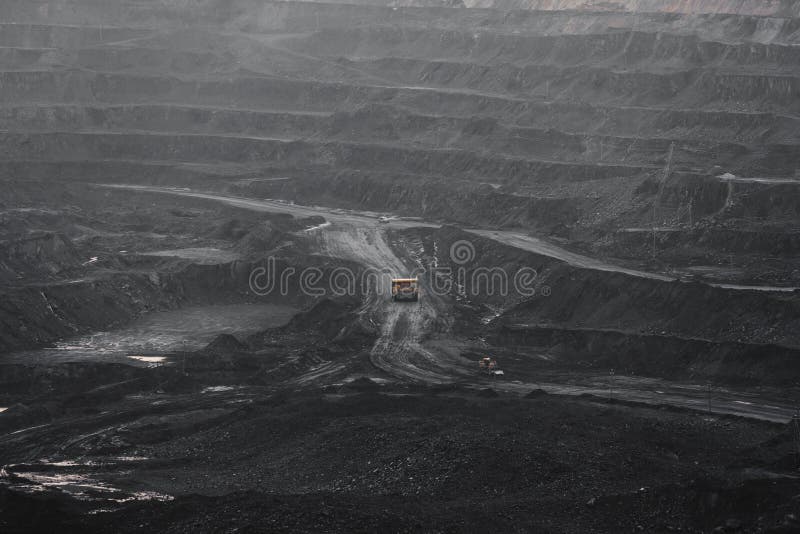Open Pit Mine, Coal Loading in Trucks, Transportation and Logistics ...