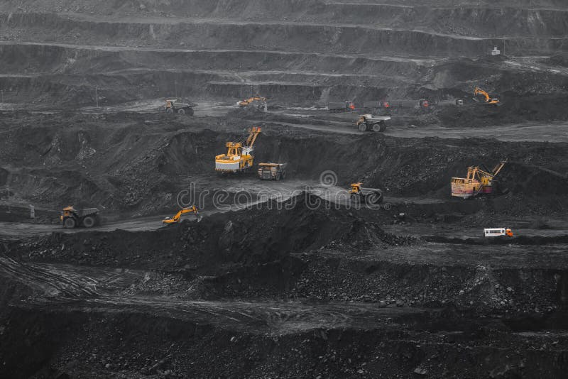 Open Pit Mine, Coal Loading in Trucks, Transportation and Logistics ...