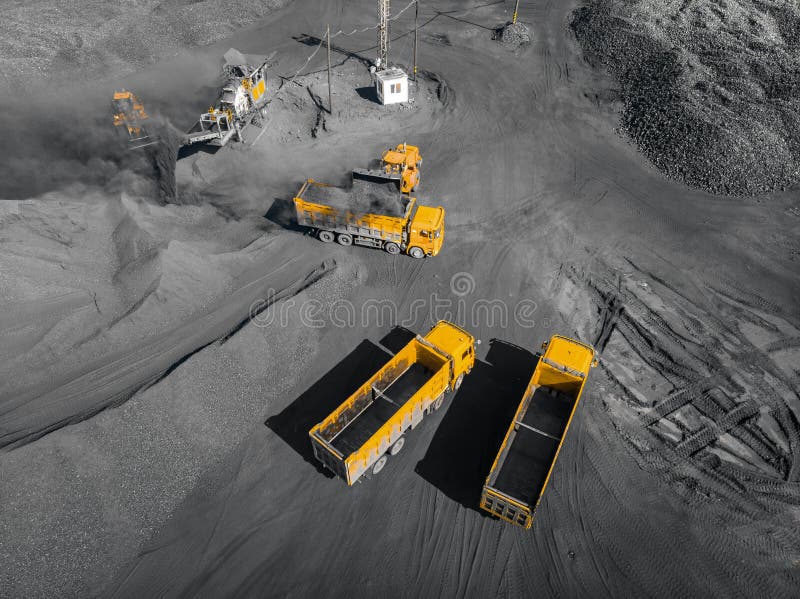 Open Pit Mine, Coal Loading In Trucks, Transportation And Logistics ...
