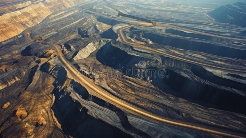 Open Pit Mine, Extractive Industry for Coal Top View Aerial Drone ...