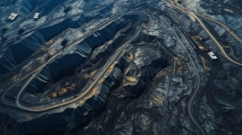 Open Pit Mine, Extractive Industry for Coal Top View Aerial Drone ...