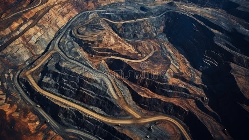 Open Pit Mine, Extractive Industry for Coal Top View Aerial Drone ...