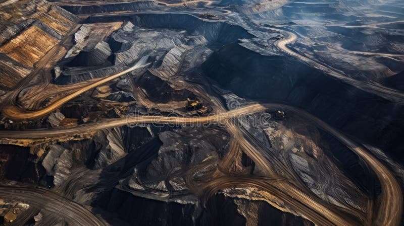 Open Pit Mine, Extractive Industry for Coal Top View Aerial Drone ...