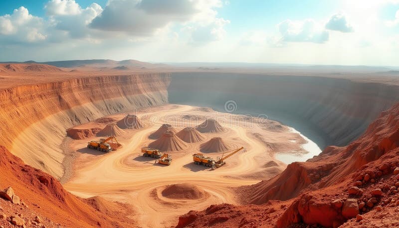 Open-pit Mine with Heavy Machinery in Operation. Rare Earths. AI Tech ...