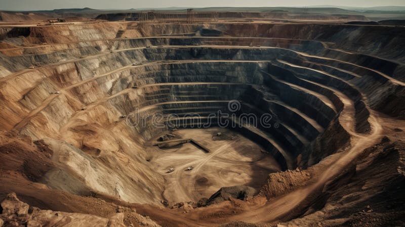 Open Pit Mine, Extractive Industry for Coal. Big Yellow Mining Truck ...