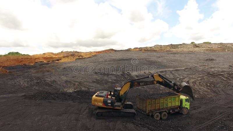 Open Pit Mine Industry, Mining Excavator for Coal, Top View Aerial ...