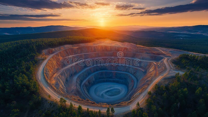 Open Pit Mine Landscape Surrounded by Forests Stock Illustration ...