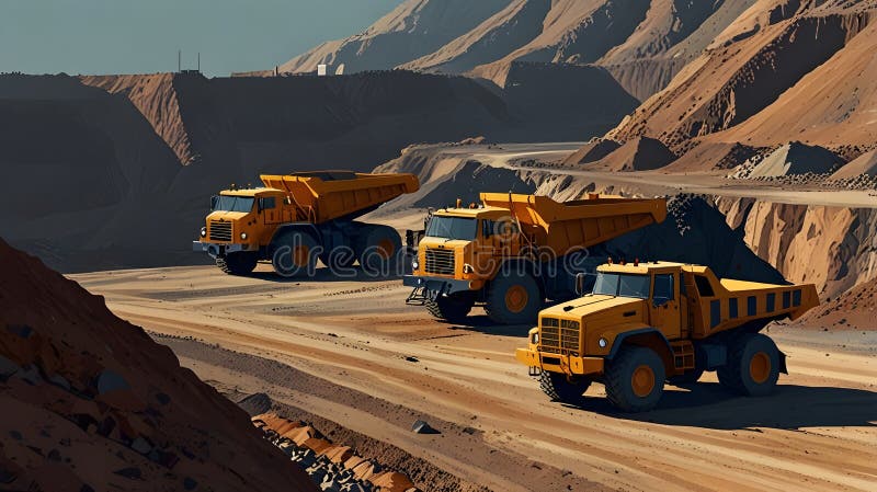 An Open-pit Mine with Large Trucks and Excavators Stock Illustration ...