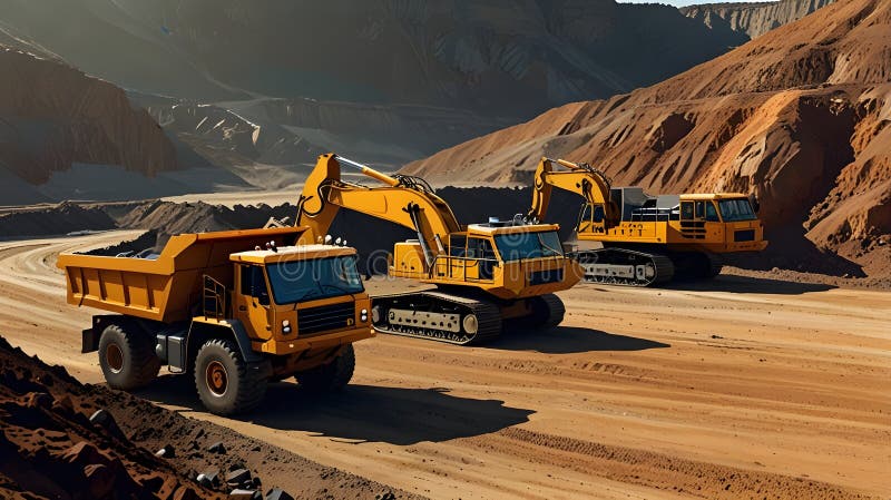 An Open-pit Mine with Large Trucks and Excavators Stock Illustration ...