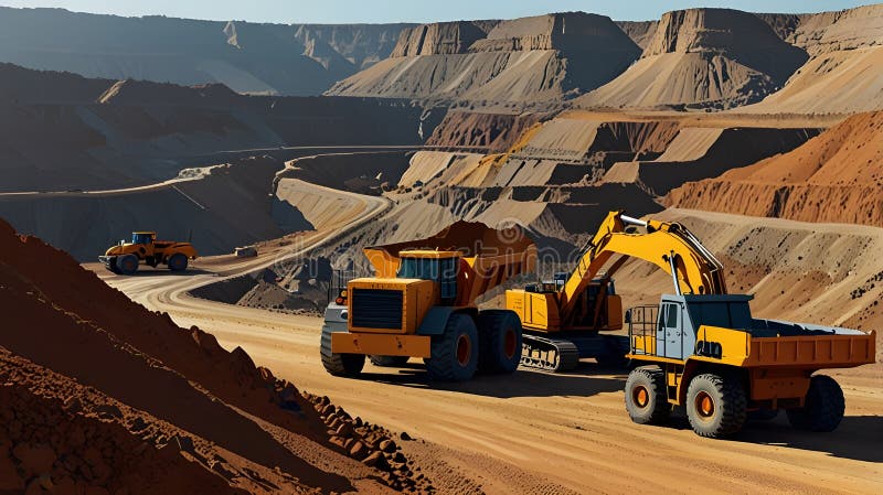 An Open-pit Mine with Large Trucks and Excavators Stock Illustration ...
