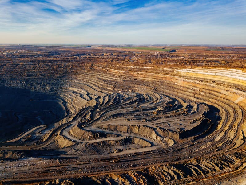 Open Pit Mine in Mining and Processing Plant, Aerial View Stock Photo ...