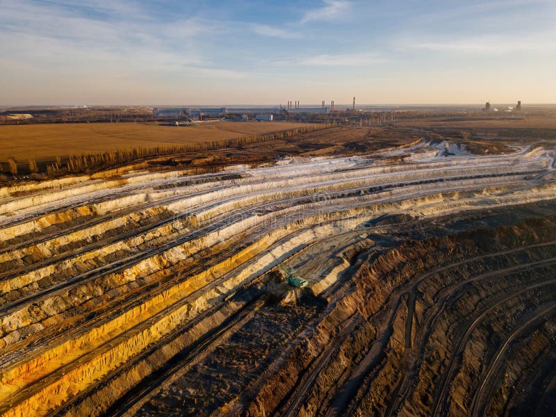 Open Pit Mine in Mining and Processing Plant, Aerial View Stock Photo ...