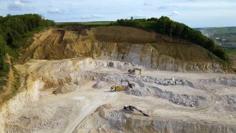 Open Pit Mining of Construction Sand Stone Materials with Excavators ...