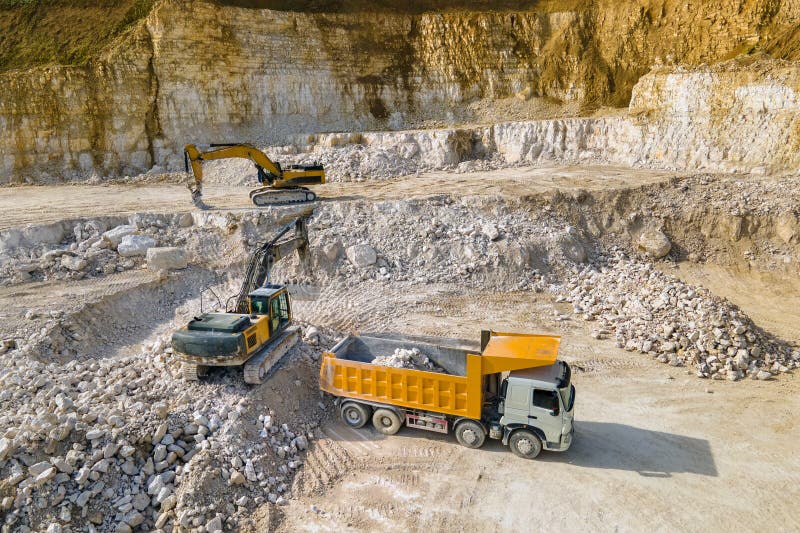 Open Pit Mining of Construction Sand Stone Materials with Excavators ...