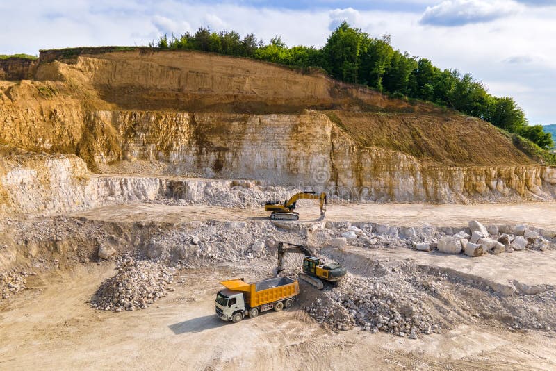 Open Pit Mining of Construction Sand Stone Materials with Excavators ...