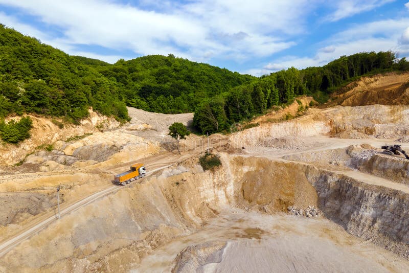 Open Pit Mining of Construction Sand Stone Materials with Excavators ...