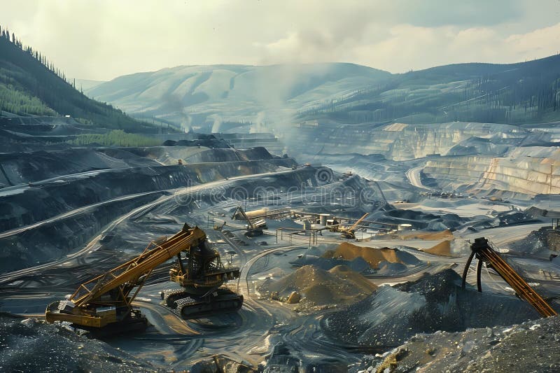 Open-Pit Mining: Heavy Machinery Extracts Resources from Mountainous Terrain, Transforming ...