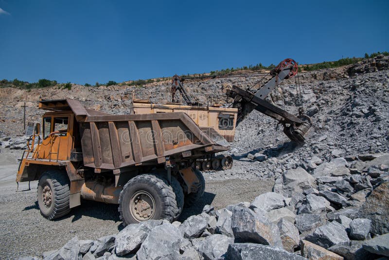 Open Pit Mining and Loading of Granite Stock Image - Image of material ...