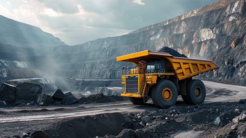 Open Pit Mining with a Realistic Photograph Featuring a Large Yellow ...