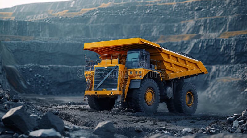 Open Pit Mining with a Realistic Photograph Featuring a Large Yellow ...