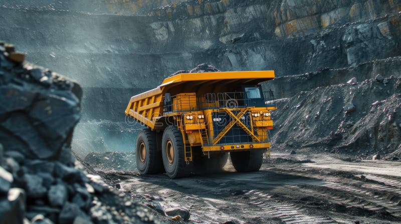Open Pit Mining with a Realistic Photograph Featuring a Large Yellow ...
