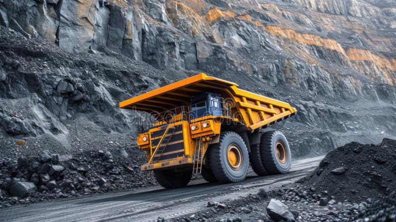 Open Pit Mining with a Realistic Photograph Featuring a Large Yellow ...