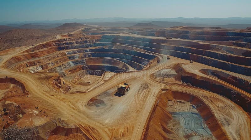Open Pit Mining Site Showcasing Layers of Earth and Machinery Operating ...