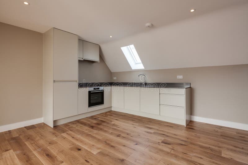 Open Plan Attic Apartment Kitchen Editorial Photography - Image of home ...