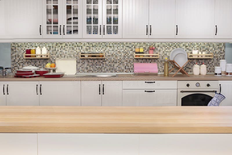 Open Plan Empty Counter Top in Kitchen Stock Photo - Image of drink ...