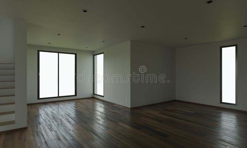 Open Plan Home Interior in Dim Daylight Stock Illustration ...