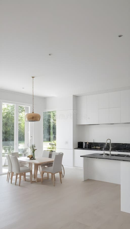 Open-plan Interior with a Luxurious Living Room and White Kitchen ...