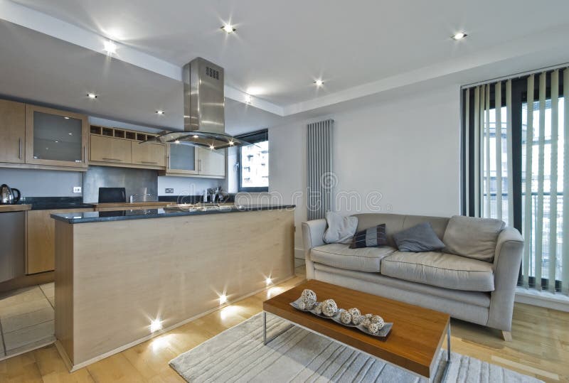 Open plan kitchen stock photo. Image of living, flat - 12763912