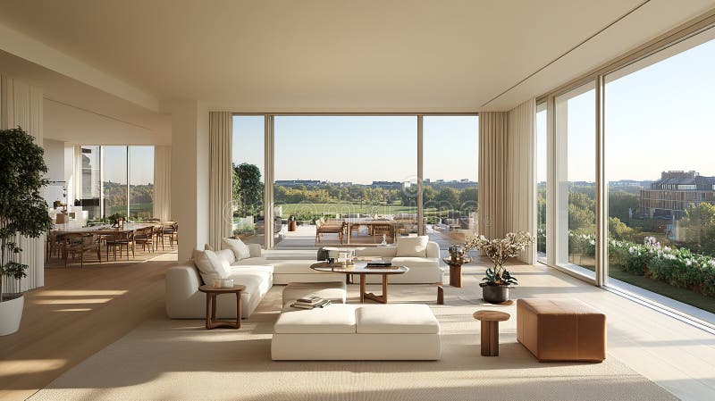 Open-plan, Light-filled Living Area with Panoramic Park Views. Modern ...