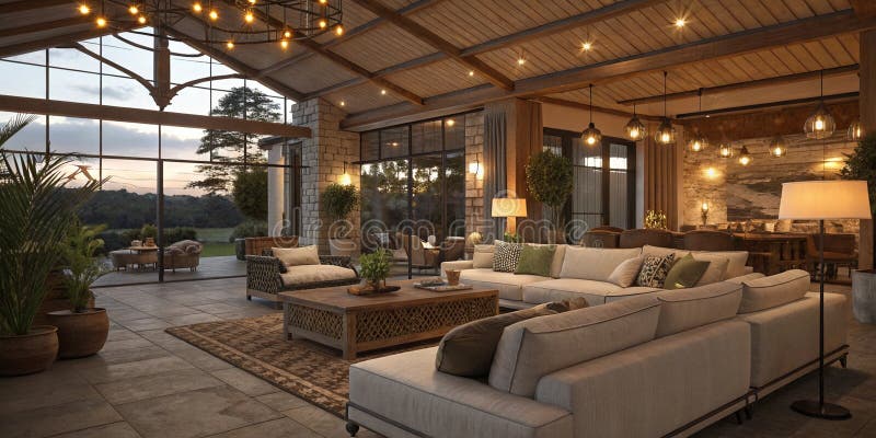 Open-plan Living Area with Plush Sofas Stock Photo - Image of ...