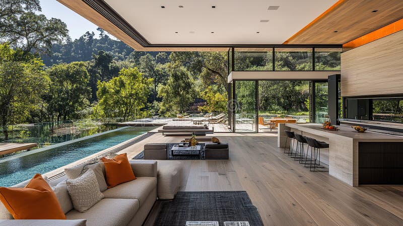 Open-plan Modern Home with Stunning Views Stock Illustration ...