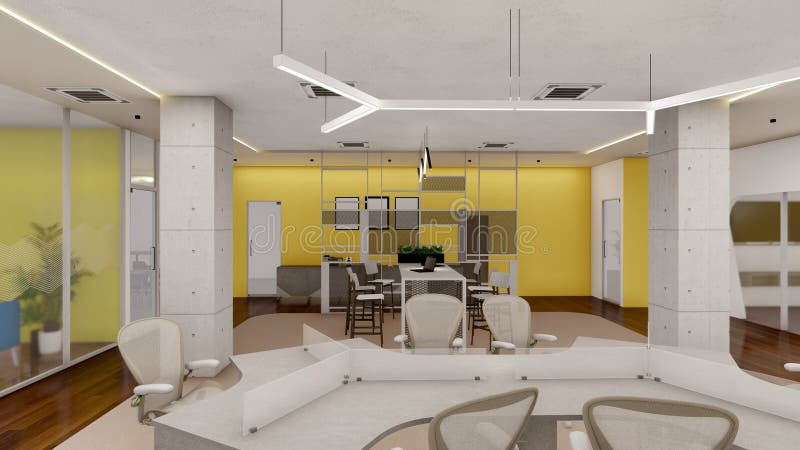 Open Plan Office Corporate Workspace Concept Visualization Stock ...
