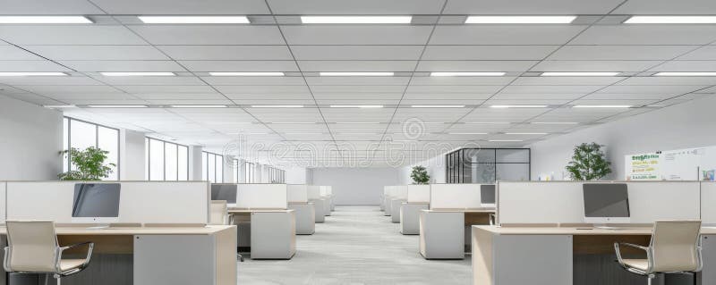 Open-plan Office with Cubicles, Modern Workstations, Overhead Lighting ...