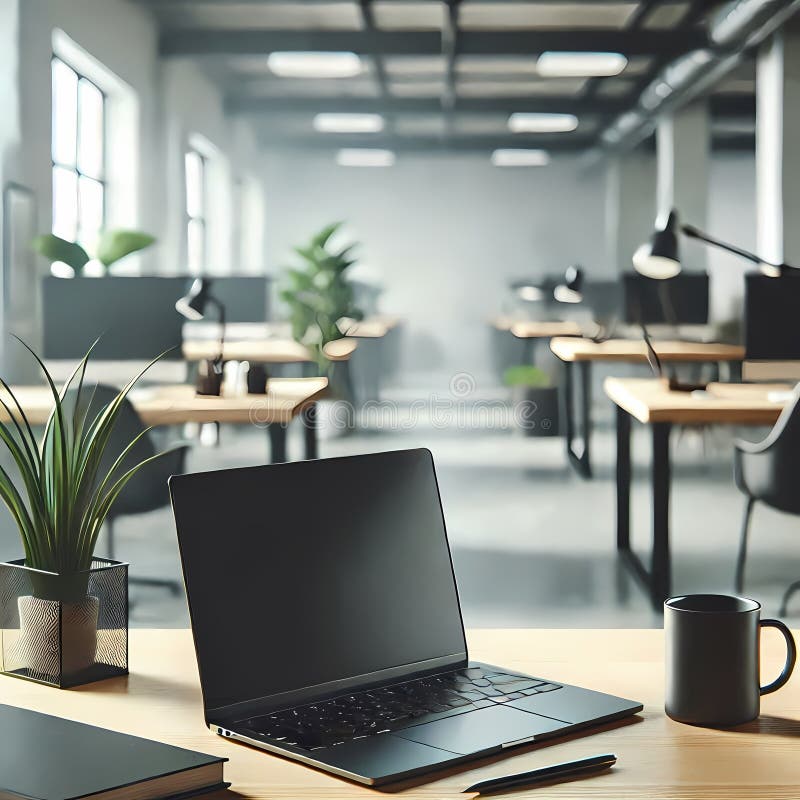 Open-plan Office with a Focus on a Single Workstation. Stock ...