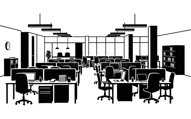 Open Plan Office Interior - Modern Workplace Outline Illustration Stock ...