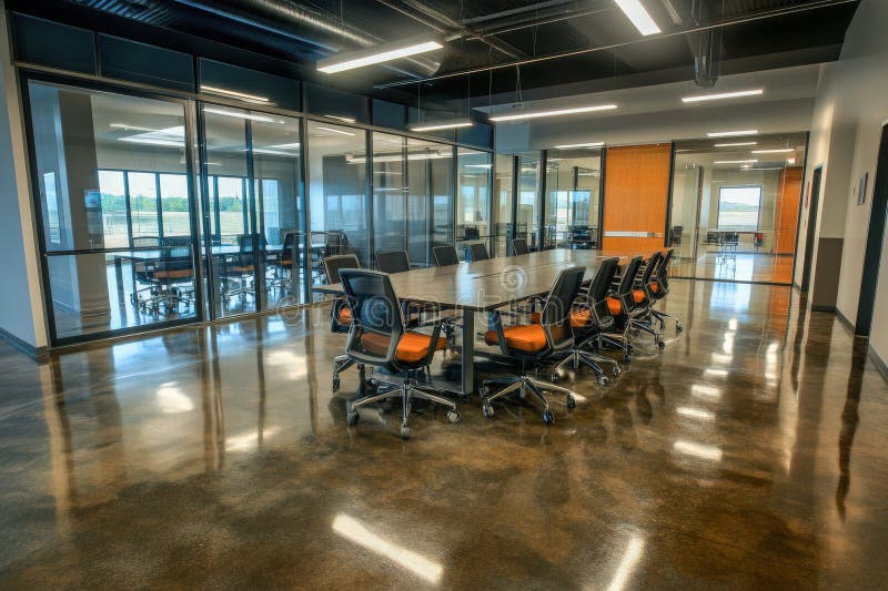 Open-plan Office Layout with Glass-walled Meeting Rooms, Promoting ...