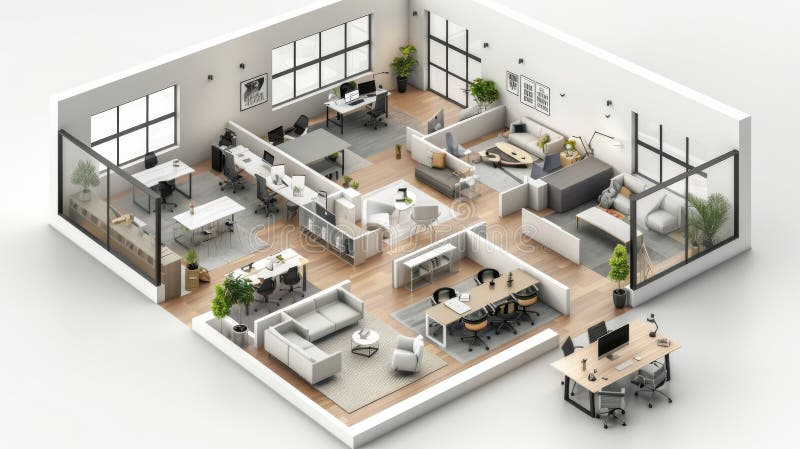 Open-plan Office Layout with Zones for Collaboration and Relaxation ...