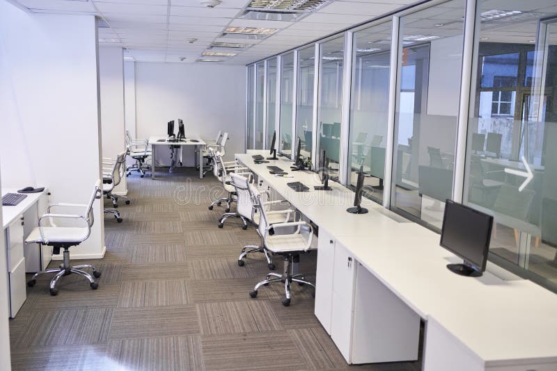 Open Plan Office with Many Computer Workstations Stock Image - Image of ...