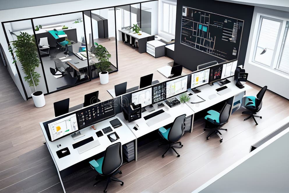 Open-plan Office with Multiple Workstations and Streamlined Communication Channels Stock ...